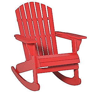 Outsunny Wooden Adirondack Rocking Chair Outdoor Lounge Chair Fire Pit Seating with Slatted Wooden Design, Fanned Back, & Classic Rustic Style for Patio, Backyard, Garden, Lawn Red