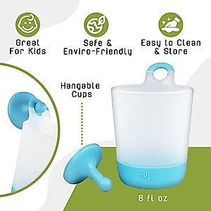 Puj - Phillip Cups, Hangable, Rinse-and-Play Reusable Plastic Cups, Highly Functional Fun Cups for Kids, Set of 4 Kids Cup with 4 Grippy Hooks - Frustration Free Packaging (MultiColor)