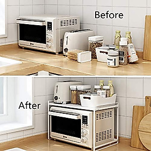 ideaglass Microwave Oven Stand, Toaster Rack, Spice Organizer Shelf for Kitchen Bathroom Storage, Large Metal Plate Milky White