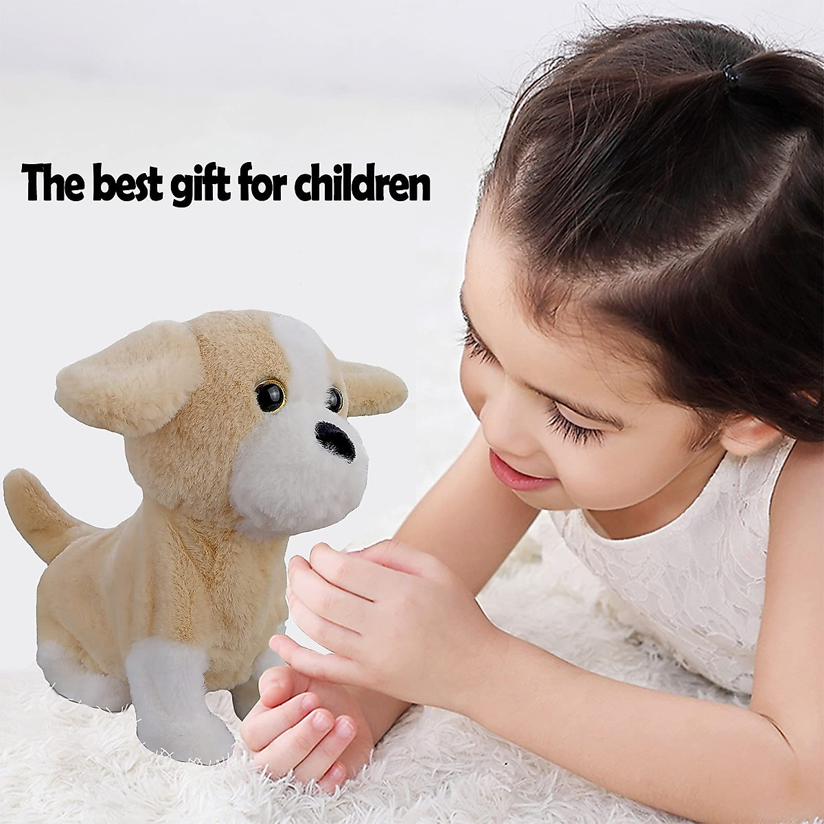 Esstaa Toy Puppy Plush Dog Animal with Control Leash Walking, Barking, Tail Wagging, Gift for Kids, Girls, Boys, Friends 9.4 Inch(Black)