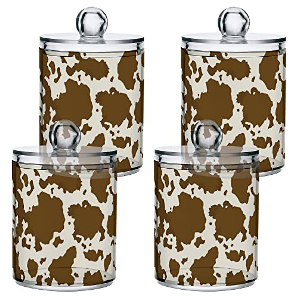 Plastic Jars with Lids,Brown and Beige Cow Spot Bulk Pack Storage Containers Wide Mouth Airtight Canister Jar for Kitchen Bathroom Farmhouse Makeup Countertop Household ,Set 4