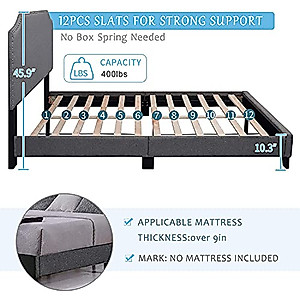 STP-Y Upholstered Platform Bed, Rockjame Full Bed Frame Mattress Foundation with Nailhead Trim Headboard and Plywood Slats, No Box Spring Required (Full) (Size : Full)