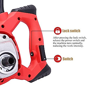Portable Concrete Mixer 110V 2100W Electric Handheld 6 Gears for Thinset Cement Plaster Grout Paint Mud Mixing with 23.6" Stirring Rod (Red)