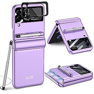 COCOING for Samsung Galaxy Z Flip 3 Case,with Stylus Fashion Business Phone case,with Hinge Protection Device and Camera Screen Protector,Case for Samsung Z Flip 3 5G（Purple）