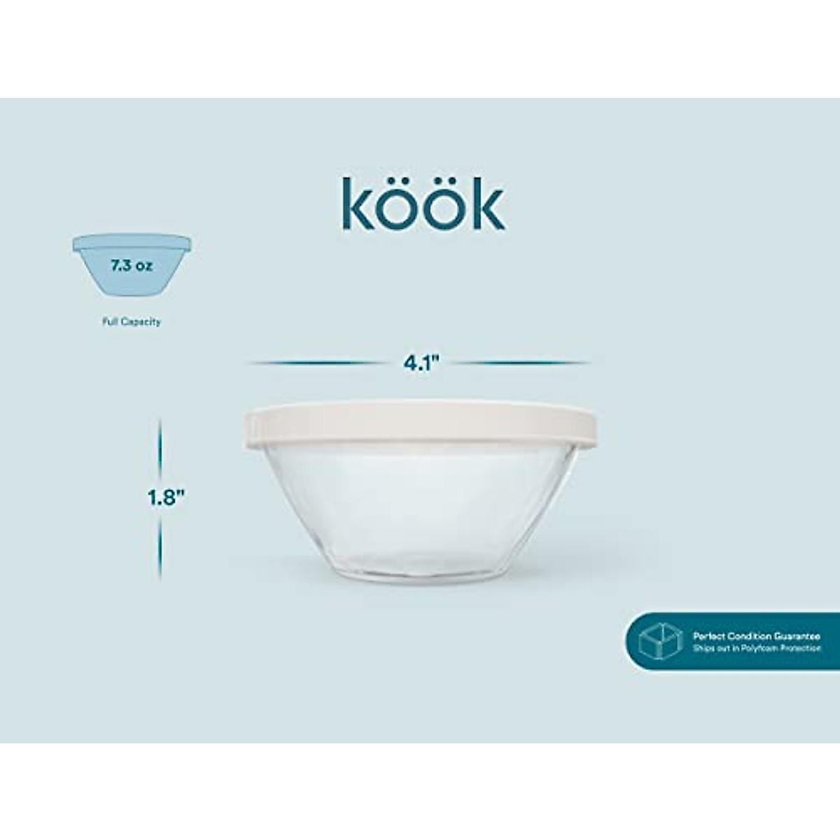 KooK Small Glass Prep Bowls with Lids Set, Clear Mini Food Storage Containers, Perfect for Dips, Microwave & Dishwasher Safe, 7.25 oz, Set of 8