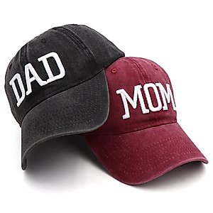 Hiwelove Mom and Dad Hats Fathers Day Mom Dad Gifts Hat Embroidered Adjustable Distressed Baseball Caps Gift for Couples Parents