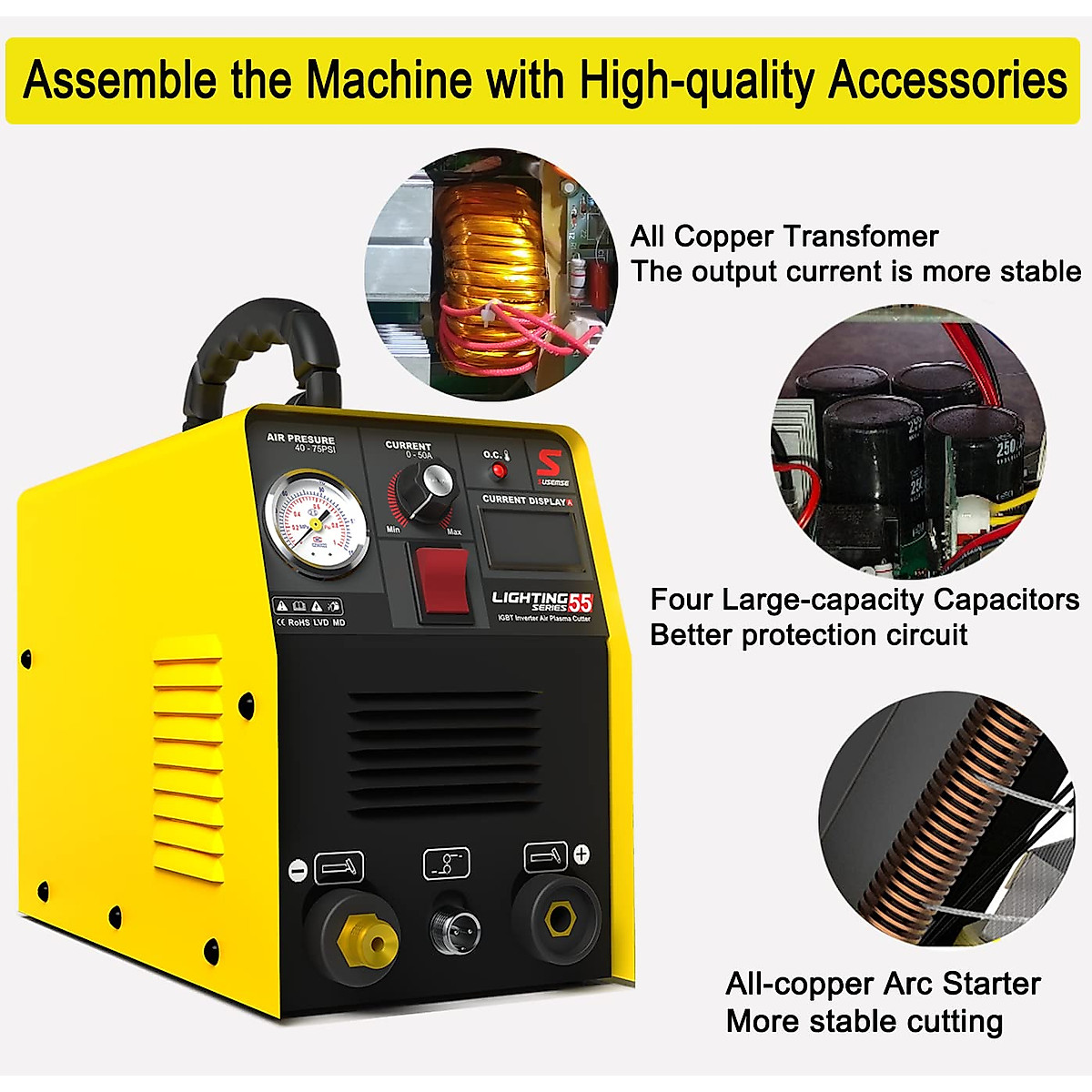Plasma Cutter 55A Plasma Cutting Machine DC Inverter Plasma Cutting Equipment Dual Voltage 110V 220V with IGBT Technology Electric Digital Display, 1/2 Inch Clean Cut Portable Machine