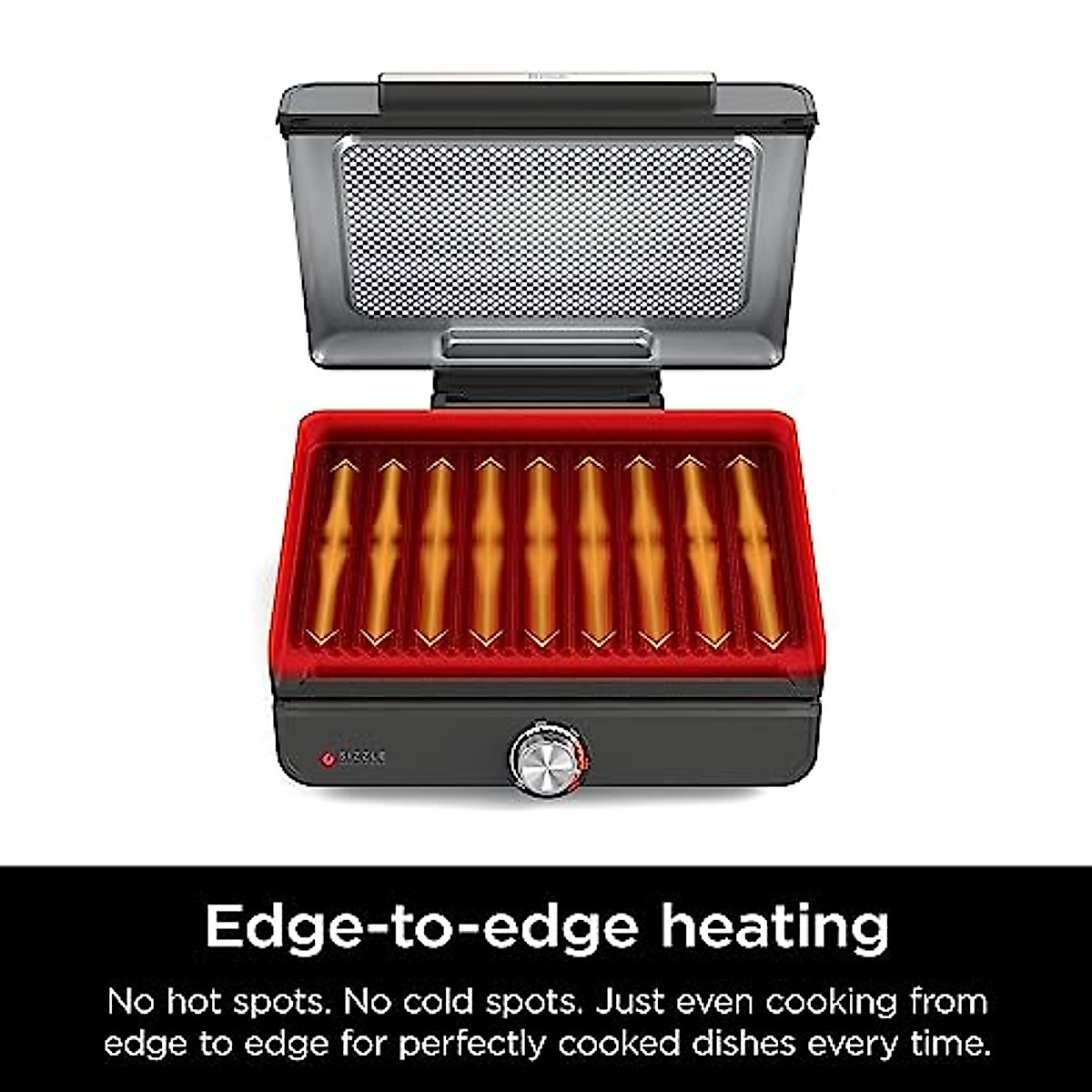 Ninja GR101 Sizzle Smokeless Indoor Grill & Griddle, 14'' Interchangeable Nonstick Grill and Griddle Plates, Dishwasher-Safe Removable Mesh Lid, 500F Max Heat, Even Edge-to-Edge Cooking, Grey/Silver