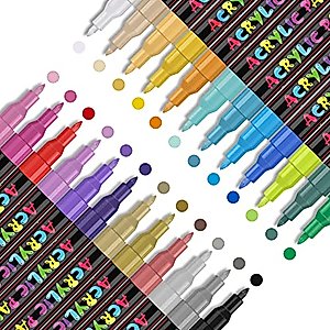 IVSUN 24 Colors Acrylic Paint Marker Pens, Premium Extra Fine Point Acrylic Paint Pens for Wood, Canvas, Stone, Rock Painting, Glass, Ceramic Surfaces, DIY Crafts Making Art Supplies