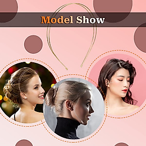 Vin Beauty 4 Pcs Metal Thin Double Headbands Row Wire Headband for Women Bridal Headband Hair Hoop Wedding Hair Band Elastic Metal Hairband for Women Girls (Gold)