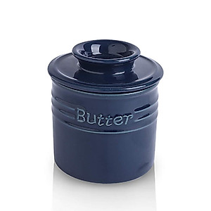 KOOV Porcelain Butter Crock, French Butter Dish, Ceramic Butter Keeper for Counter, Big Capacity, Elegant Blue Collection (Aegean)