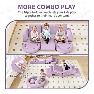 wanan Modular Kids Play Couch, 16PCS Kids Couch with Balls and Tunnel, Kids Couch for Playroom and Bedroom, Kids Modular Couch for Playing, Creativing, Modular Couch Kids (Blueberry)