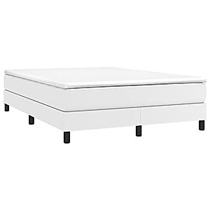 vidaXL Box Spring Bed Frame Home Indoor Bedroom Bed Accessory Wooden Upholstered Double Bed Base Furniture White 53.9"x74.8" Full Faux Leather