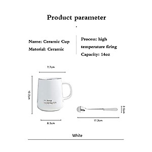 Ceramic Mug Birthday Gifts for Women China Tea Cups with Spoon Coffee Cup Suitable for Making Tea,Cold Drinks,Hot Drinks,Coffee,Etc(White,14.5oz)