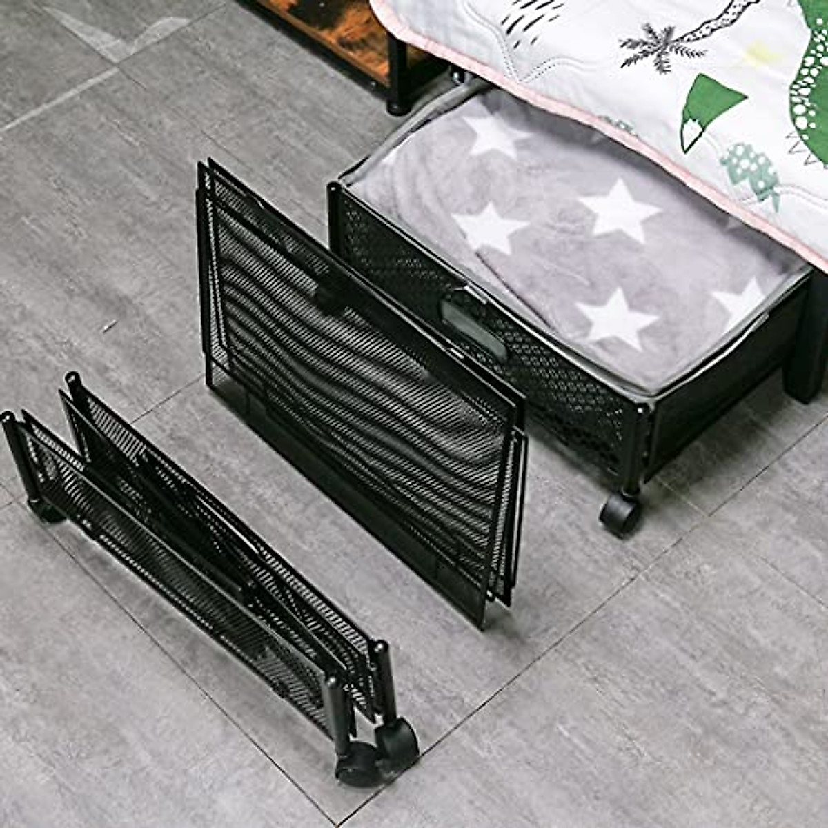 2PC Under Bed Storage Containers with Wheels,Metal Underbed Storage with Handle, Tool-free Assembly Foldable Under Bed Shoe Storage Organizer Bins Drawer for Bedroom Clothes Blankets Shoes ( Color : B