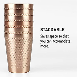 Arora Metal Anodized Hammered Copper color Tumbler Set of 6, Aluminum Handcrafted Cold-Drink Cups for Cocktail Drink, Beer Bar Party Gifts ,16oz