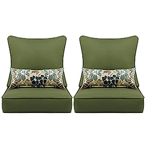 Aoodor 24'' x 24'' Outdoor Deep Seat Chair Cushion Set，Olefin Fabric Slipcover and Sponge Foam- Green (Set of 2 Seats, 2 Backs, 2 Pillows)