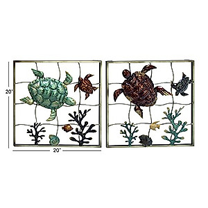 Deco 79 Metal Turtle Wall Decor, Set of 2 20"W, 20"H, Multi Colored