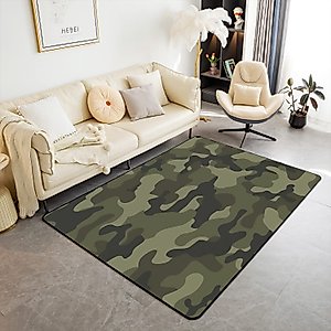 jejeloiu Camouflage Area Rug 5x7 Camo Indoor Floor Mat Camouflage Print Rugs for Living Room Bedroom Decor Military Style Green Accent Rug