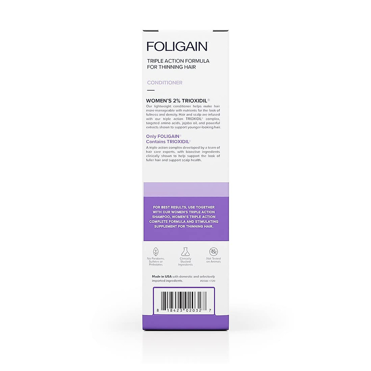 Foligain Triple Action Conditioner For Thinning Hair, Volumizing Conditioner for Women, 8 Fl. Oz.
