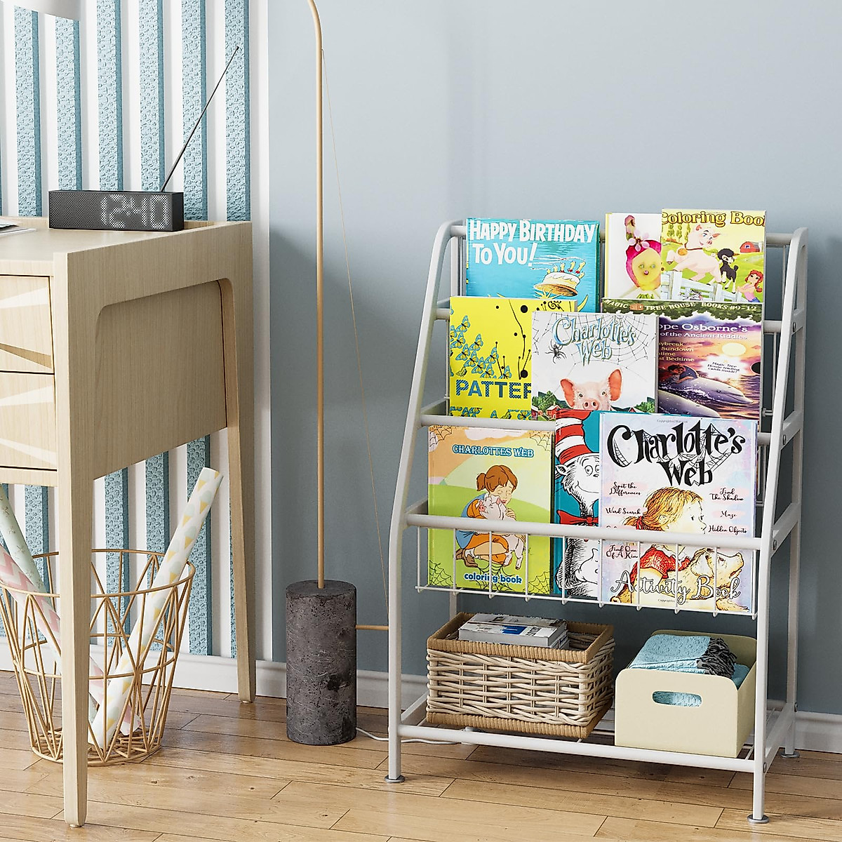 aboxoo Kids Bookshelf Toddler Freestanding for Children Room 18 inches Small Toddler Bookcase Toy Organizer White Stable Bookcase Bookstore Library Book Unit Storage for Small Place