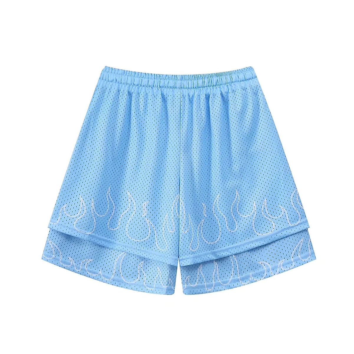 BOOMLEMON Men's Basketball Shorts Gym Workout Athletic Running Shorts Mesh Graphic Print Casual Short Pants(Blue L)