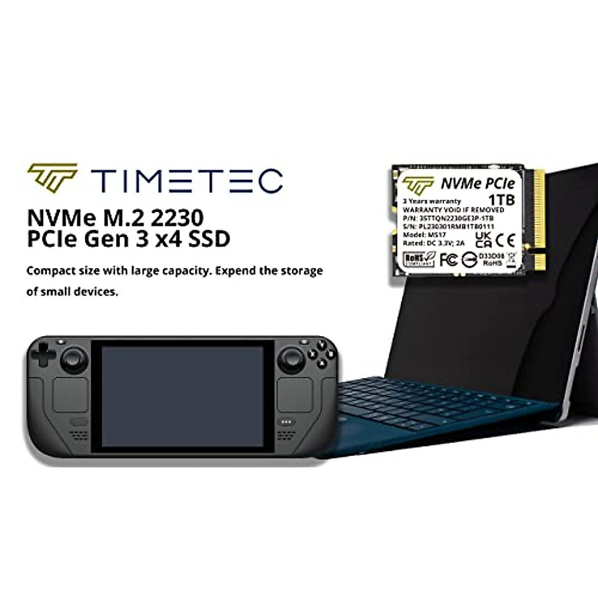 Timetec 1TB M.2 2230 SSD NVMe PCIe Gen3x4 Single Sided Solid State Drive Compatible with Steam Deck, Microsoft Surface pro 9/ pro 8/pro 7+/pro X/laptop3/laptop4/laptop go/book3, Mini PCs