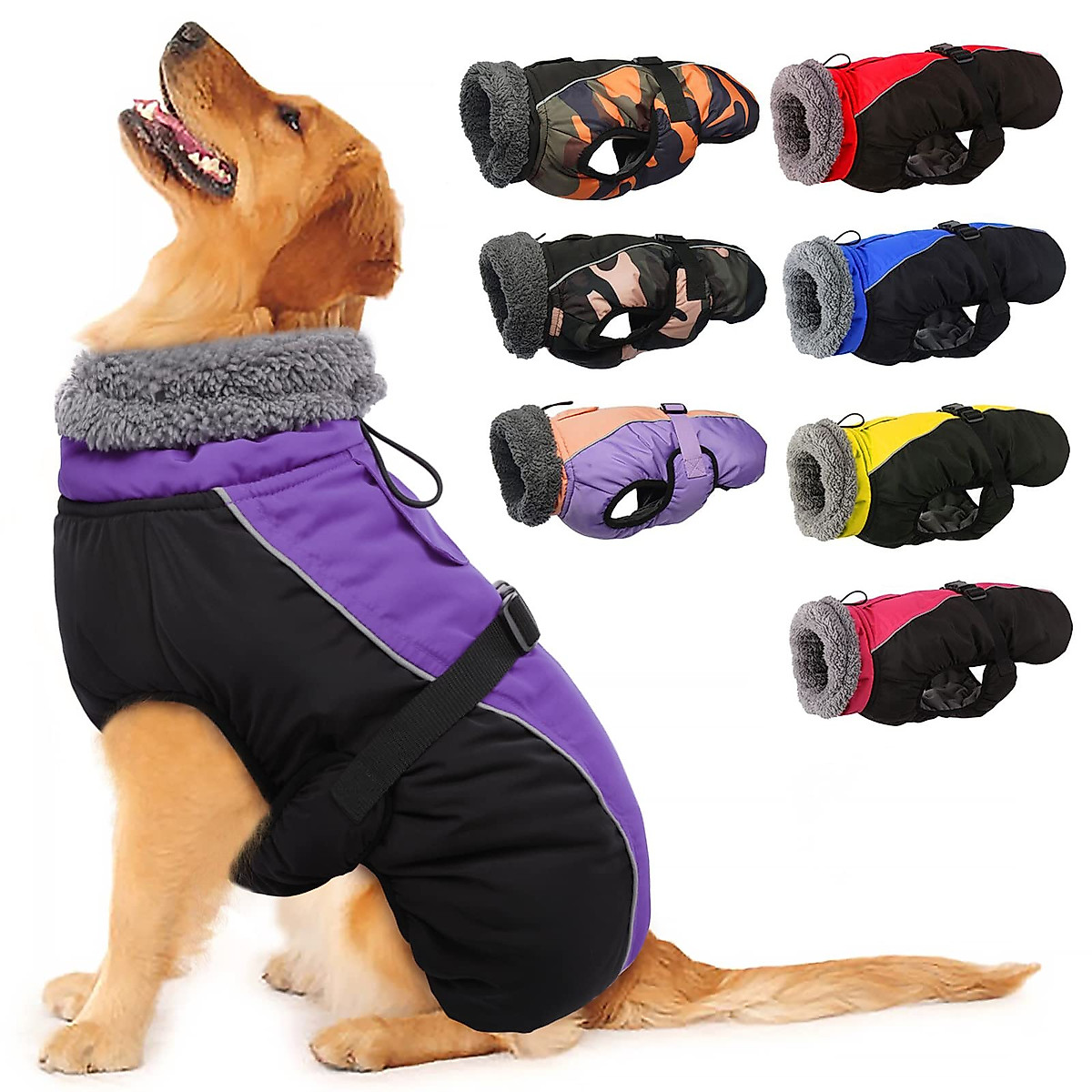 IECOii Extra Warm Dog Coat Reflective Adjustable Dog Jacket Dog Winter Coat with Buckle Fleece Turtleneck Dog Jacket for Cold Weather Soft Winter Coat for Small Medium Extra Large Dogs