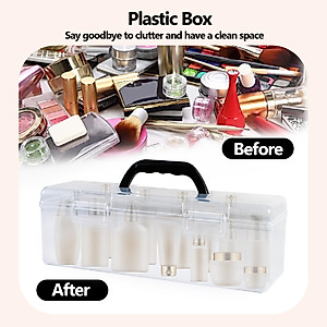 Ganydet Clear Storage Box with handle, 13.77'' × 3.93'' × 4.7'' Small Tool Box Multipurpose Plastic Portable Container Plastic Storage Container Box with Handle Card Storage Box,Clear