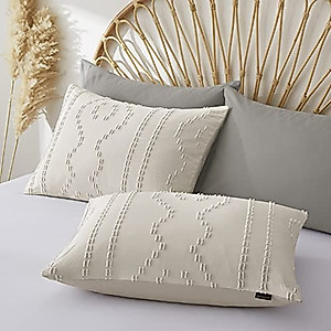 BEDAZZLED Duvet Covers Queen Size,3pcs Soft and Embroidery Shabby Chic Boho Bedding Sets,100% Washed Microfiber Tufted Comforter Cover Set,Beige