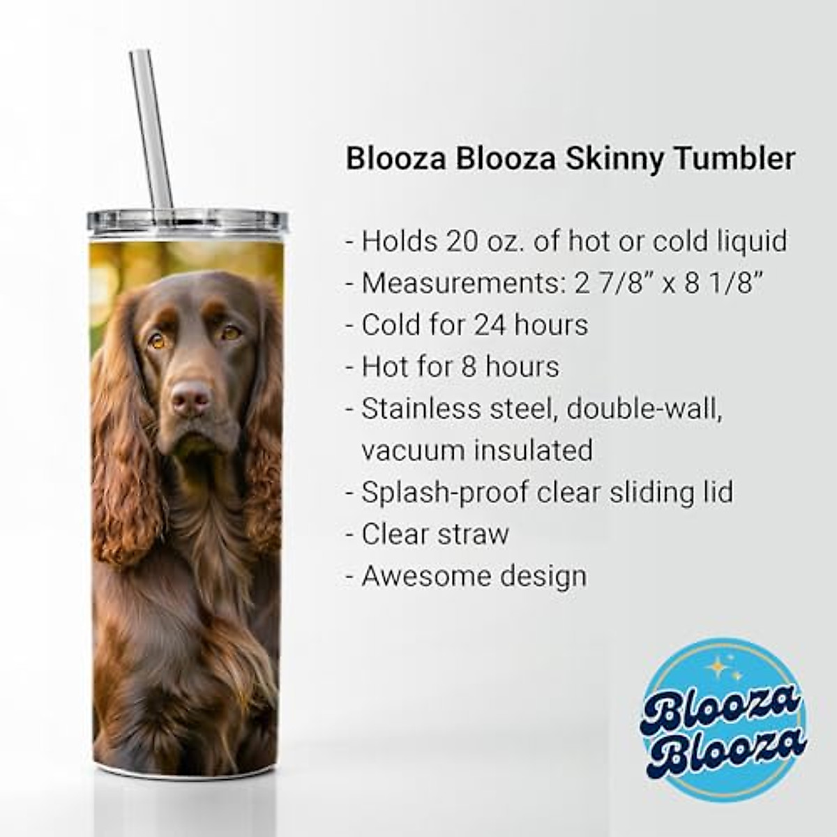 Field Spaniel Dog Photo Skinny Tumbler 20oz with Straw Insulated Water Bottle Gift
