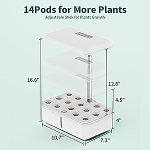 Hydroponics Growing System, REMOSSY 14 Pods Indoor Garden with 5L Water Tank & Pump, Adjustable Height Up to 16.5" LED Light, 3 Modes Smart Herb Garden Kit Plant Germination Kit for Home Kitchen APP