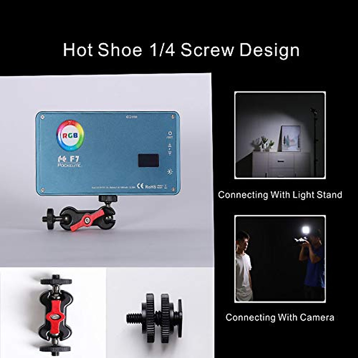 Fenxbzy Falcon Eyes F7 12W RGB Led Video Light,Portable Photography Light with Honeycomb Grid and Softbox,CRI 97,2500K-9000K,Magnet Adsorption Function,Multiple Scenario Mode for Live Streaming Video