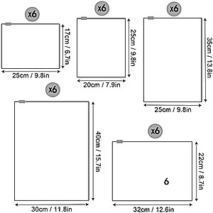 HAOXYO 30 Pcs Travel Storage Bags For Clothes,Reusable Plastic Ziplock Bags For Hospital Bag,Frosted Waterproof Multifunctional Luggage Storage Pouch for Clothes, Shoes, Cosmetics (5 Size), White