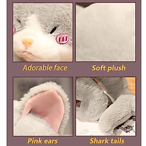 Hofun4U Cat Plush Pillow with Shark Tail - Shark Stuffed Animal - 19 inch Cat Stuffed Long Pillow Birthday Christmas Valentine’s Day Gift for Girls Boys Adults