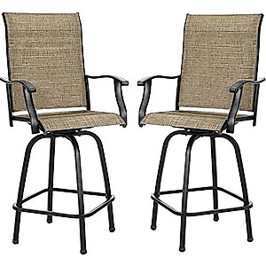 Yiguo Outdoor Swivel Bar Stools Set of 2,All-Weather Bar Height Tall Patio Chair Set,for Garden Backyard Deck Balcony Porch Pergola,Light Brown