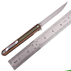 Samior G1035 Small Slim Folding Pocket Flipper Knife, 3.5 inch D2 Drop Point Blade, Green G10 Handle with Liner Lock Pocket Clip, Gentleman's EDC Pen Knives 1.3oz