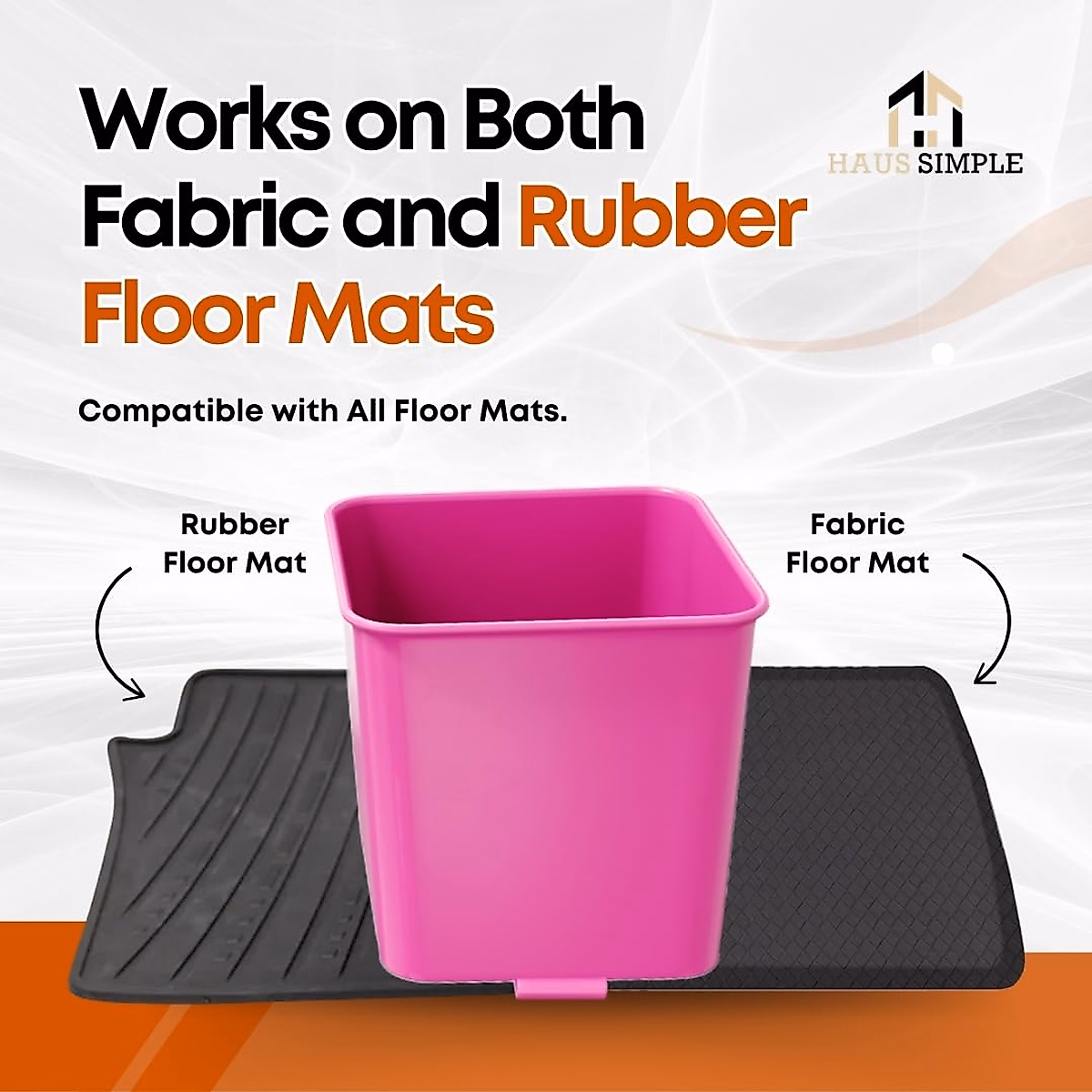 HAUSSIMPLE Car Trash Can Waterproof Vehicle Garbage Bin, Leakproof Anti Slip Floor Mat Clip Trash Bag Holder for Car, Truck, SUV, Van Portable Auto Trash Container with Stability Clips (Pink, Large)