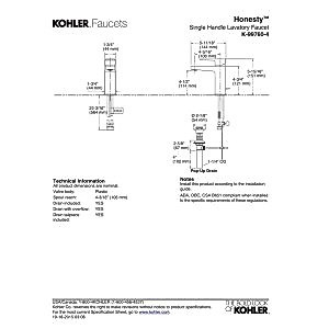 Kohler 99760-4-CP Honesty 1.2 gpm Bathroom Sink Faucet, Single Handle, Polished Chrome