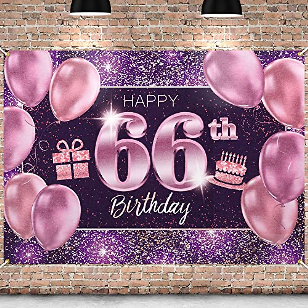 PAKBOOM Happy 66th Birthday Banner Backdrop - 66 Birthday Party Decorations Supplies for Women - Pink Purple Gold 4 x 6ft
