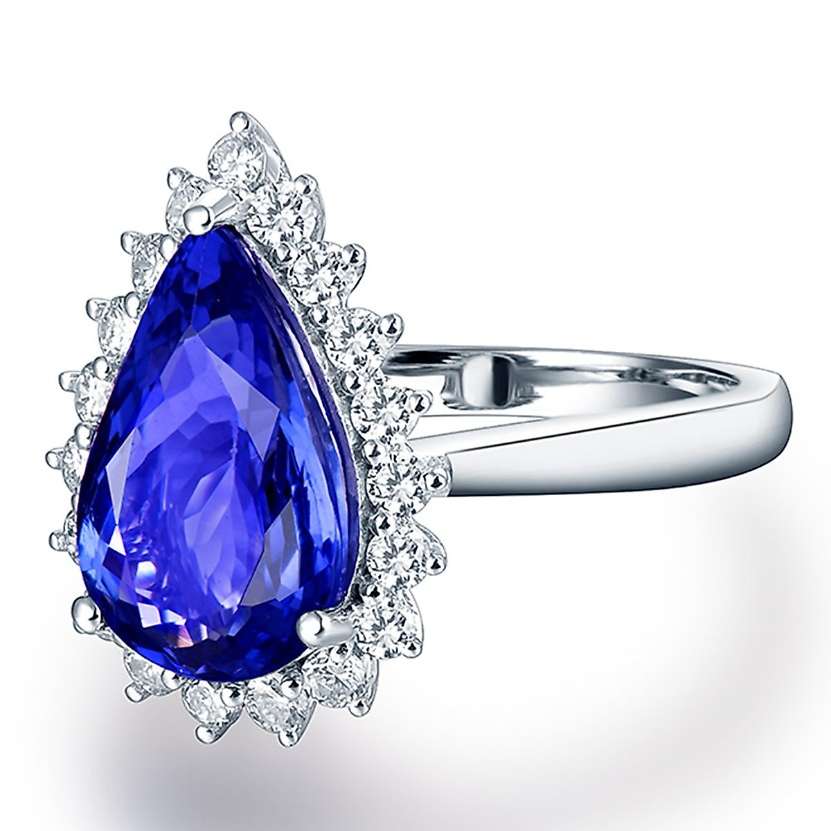 Lanmi 14K White Gold Natural Deep Blue Tanzanite Rings Diamonds Band Engagement Wedding for Women Promotion