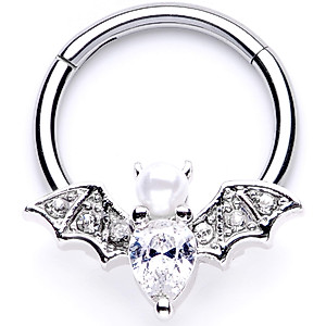 Body Candy Womens 16G Steel Hinged Segment Ring Seamless Cartilage Nipple Ring Clear Bat Nose Hoop 3/8"