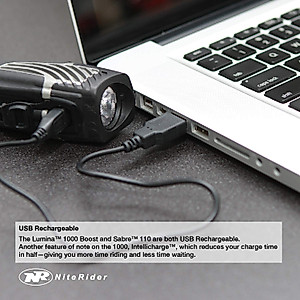 NiteRider Lumina 1000 Boost Front Bike Light Sabre 110 Rear Bike Light Combo Pack- LED USB Rechargeable Bicycle Headlight Water Resistant Mountain Road City Commuting Cycling Safety
