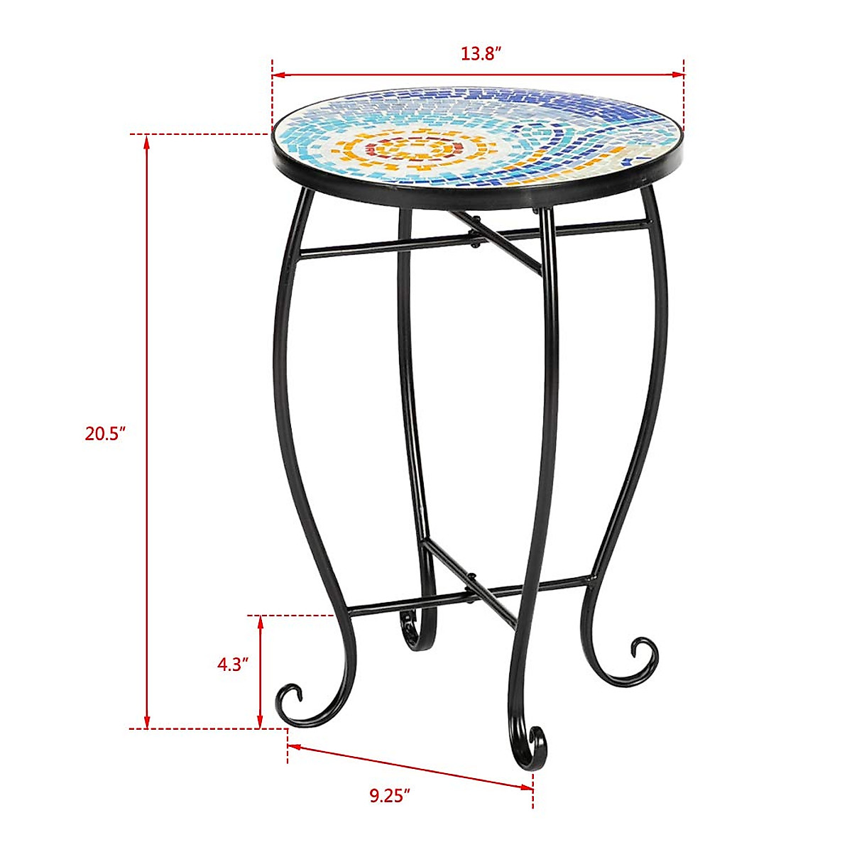 Shyneer Mosaic Outdoor Side Table, 14inch Round Small Patio Accent Table Ottoman Mosaic Bistro Table Indoor End Table for Yard, Garden, Living Room, Bistro Balcony or Lawn (Sun, 14'')