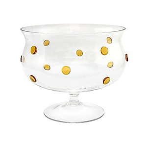 GAC Glass Trifle Footed Fruit Bowl with Gold Polkadots, Size - 8 Inch