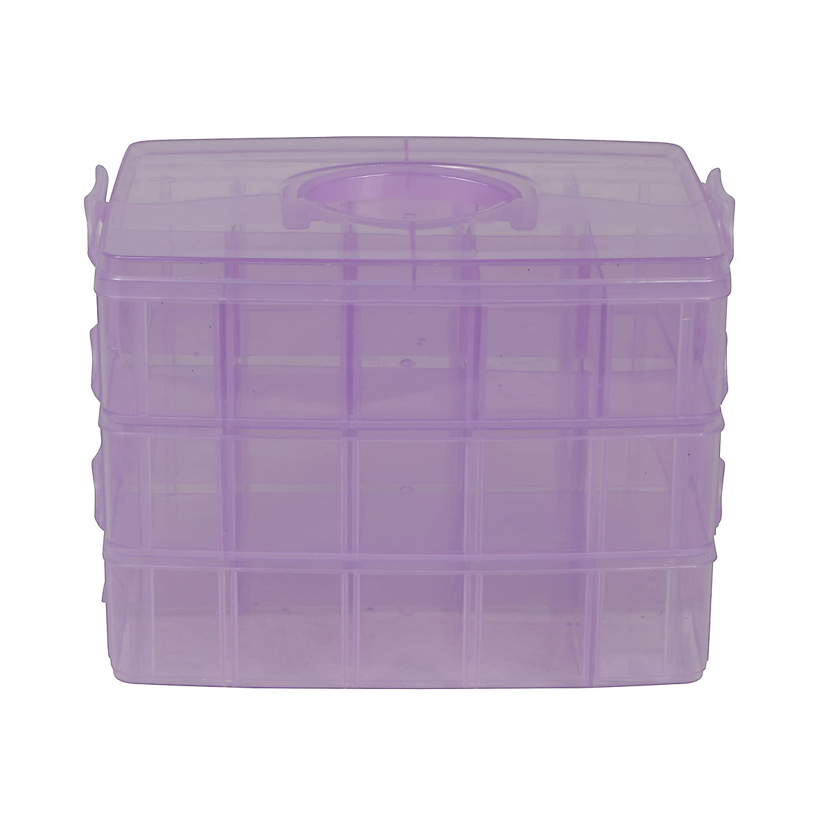 Everything Mary Stackable Storage Container, Purple - Portable Organizers with 30 Compartments - Three Tier Plastic Box with Handle