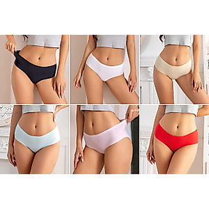 Women’s 6 Pack Seamless Basic Invisible Underwears Bikini Hipster Briefs Panties FULL BACK 6 Colors Large