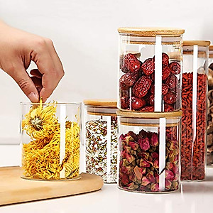 Yibaodan Glass Jars Set 9OZ, 12 Set Glass Spice Jars with Bamboo Airtight Lids and Labels, Food Cereal Storage Large Spice Containers for Home Kitchen Tea Herbs Coffee Flour Herbs Grains