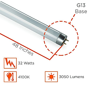 GoodBulb F32T8/841/ECO 32W 48 Inch T8 Fluorescent Light Bulb | 4100K Cool White Light Color, Medium Bi-Pin Base | 3050 Lumens 86 CRI 24000 Life Hours | Instant/Programmed Start | 25 Bulbs Pack