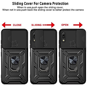 Kukoufey Compatible with Huawei Y6 2019 Bracket Shell,with Slide Camera Lens Cover Compatible with Huawei Y6s 2019 JAT-LX3 JAT-L29 JAT-LX1 JAT-L41 / Y6 2019 MRD-LX1 MRD-LX3 MRD-LX1N/F Case Blue